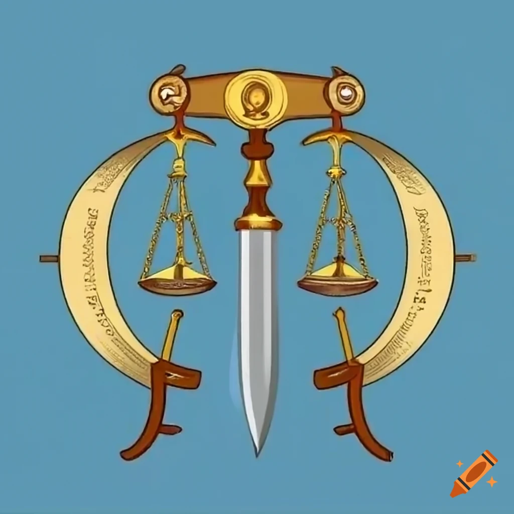 Symbol of justice: shield, sword, and bow measuring sun and moon on Craiyon