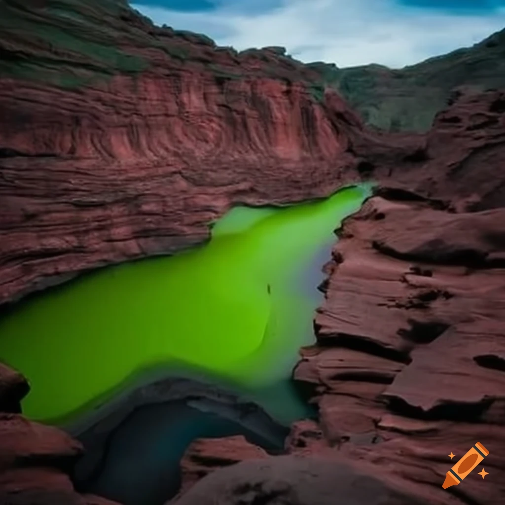 Slurpy green goo that seeps into red rock on Craiyon