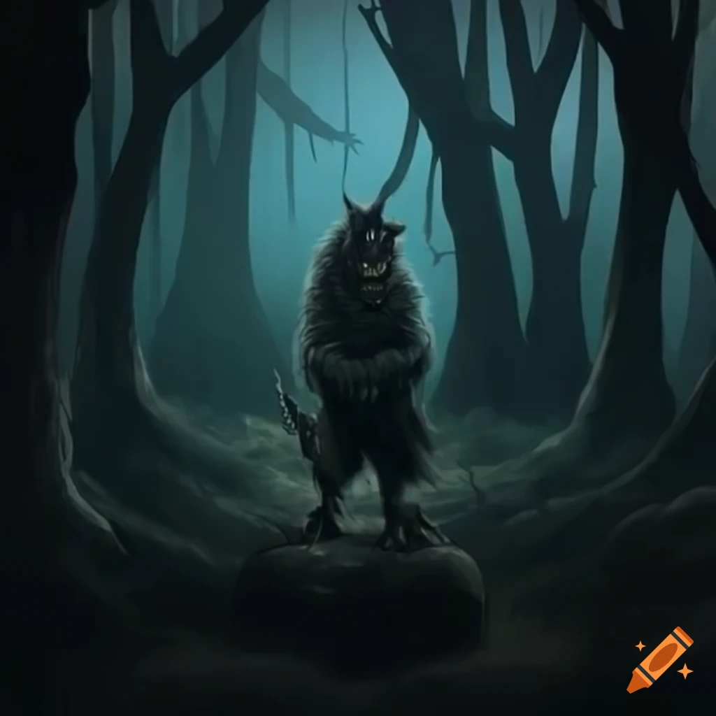 A werewolf hunter in a dim-lit forest