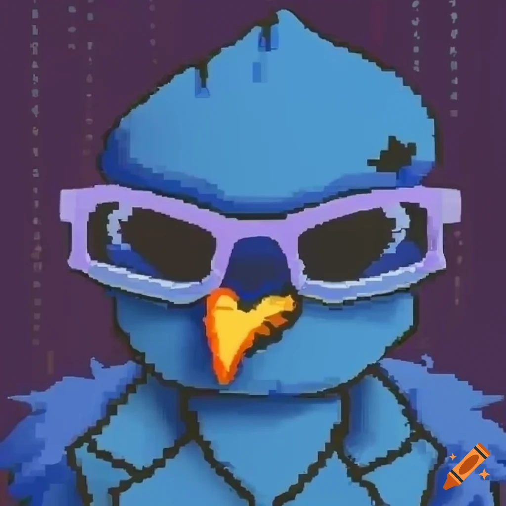 A stylized blue bird with glasses in deltarune-inspired artwork on Craiyon