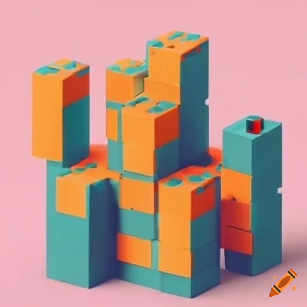 Block-by-block construction mechanics on Craiyon