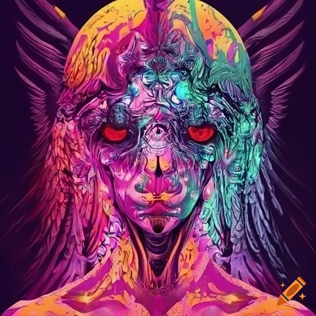 Otherworldly angel with multiple eyes, inspired by H.R. Giger's style,T ...