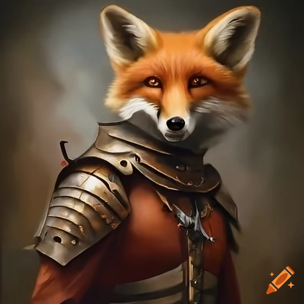 Anthropomorphic red fox with leather armor dual-wielding two rapiers on ...