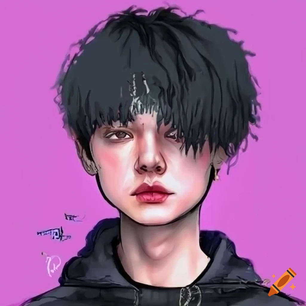 Doomerboy wojak black hair boy eboy on Craiyon