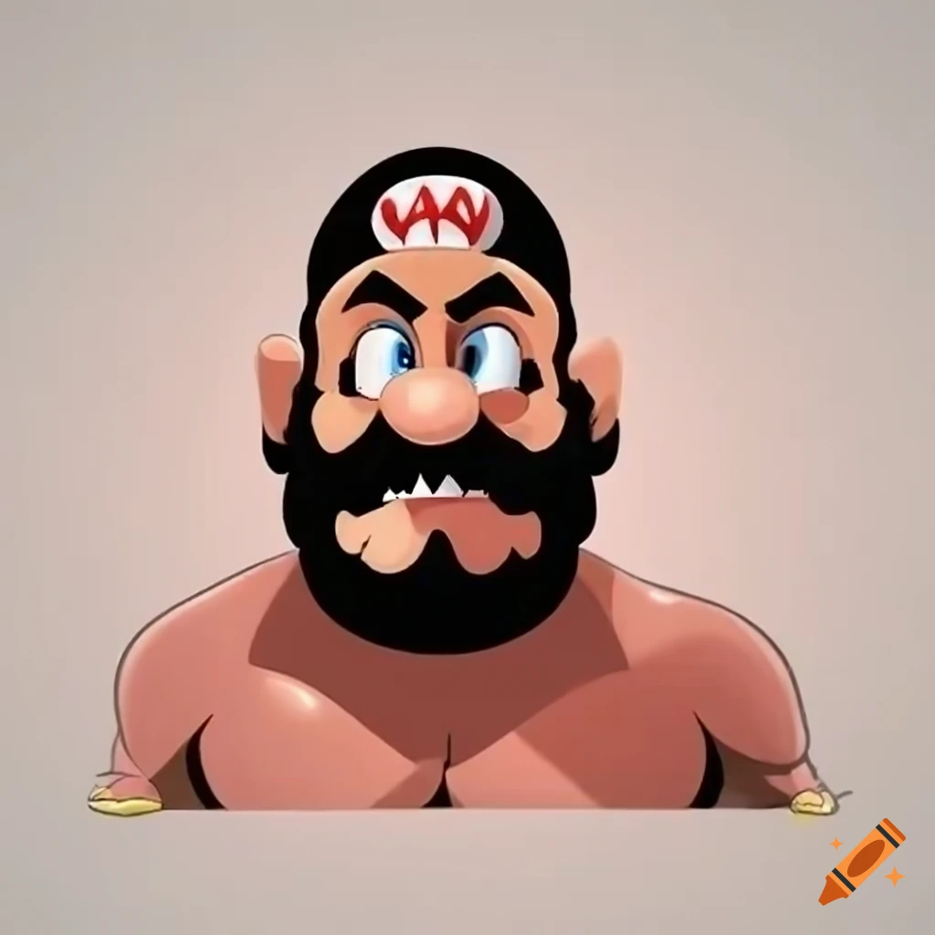 A bearded iranian super mario wrestler cartoon on Craiyon