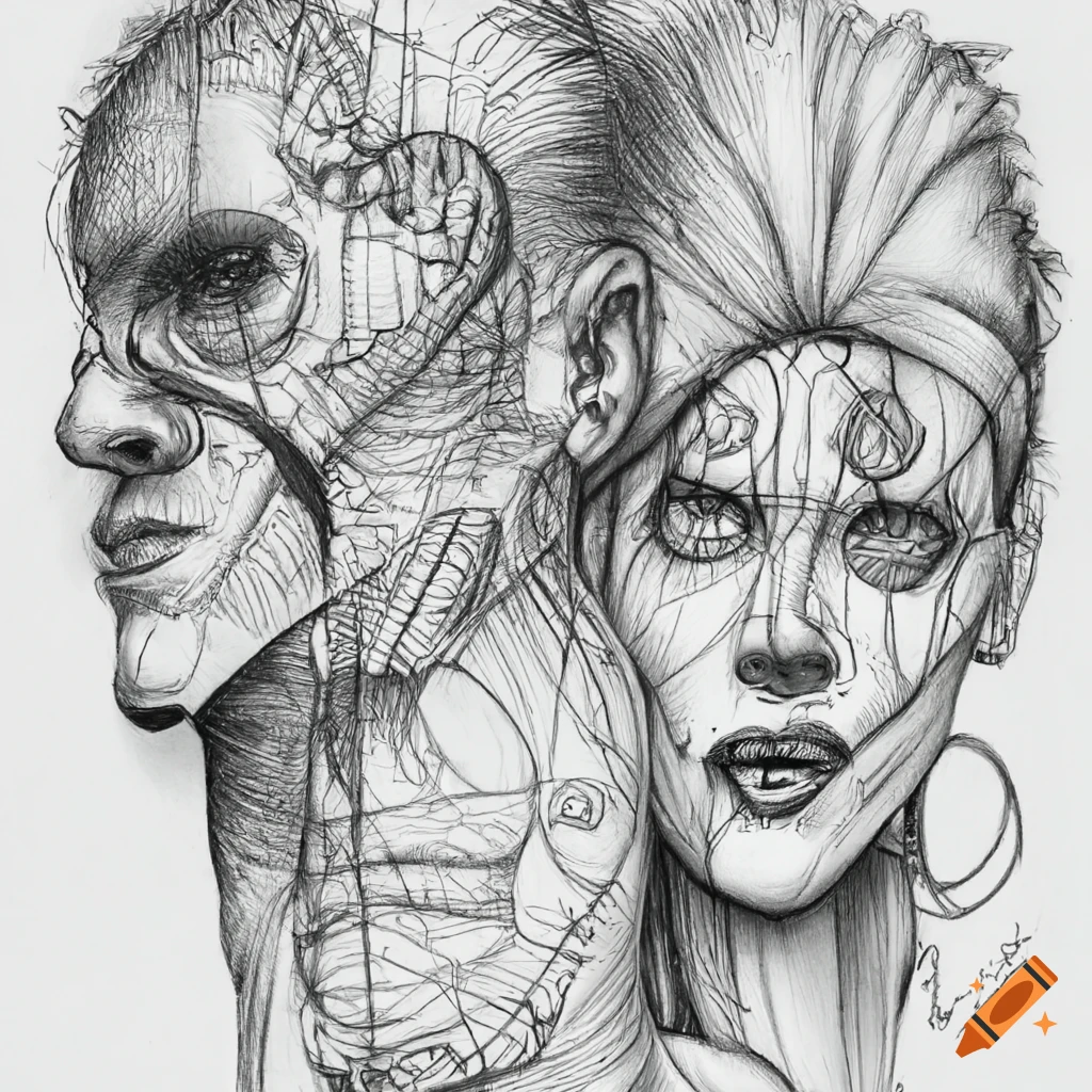 Pencil sketch of multiple intricate faces in the style of will eisner ...