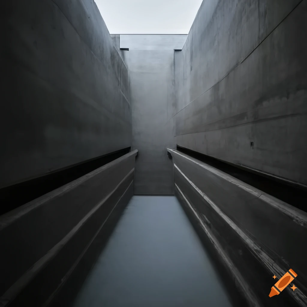 Massive, windowless concrete bunker in Tadao architectural style on Craiyon