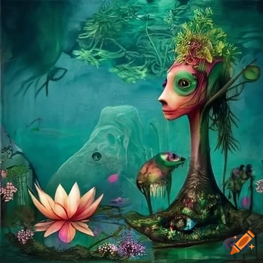 Marais surréaliste nénufars exotic and surreal floral garden habited by ...