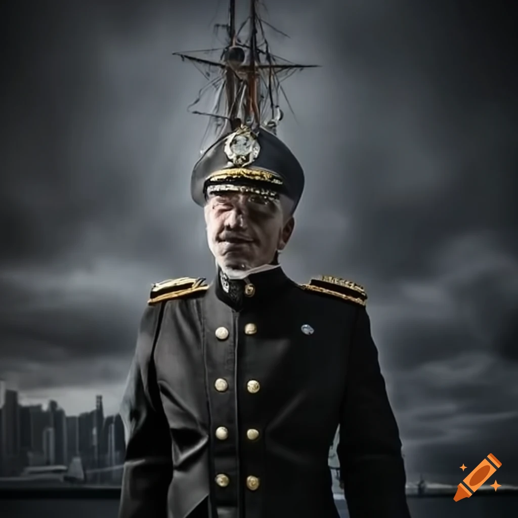 Ship with captain in front. focus on the captain