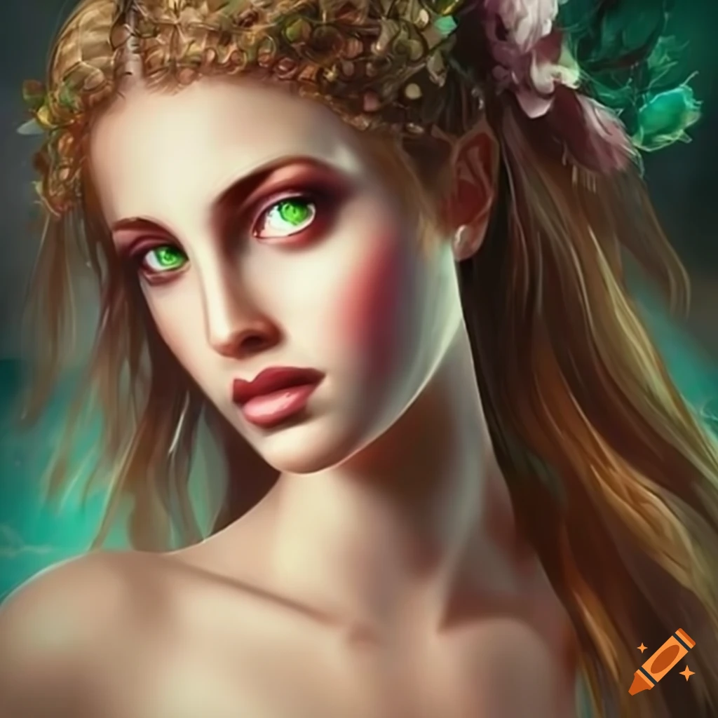 Young beautiful aphrodite with green eyes