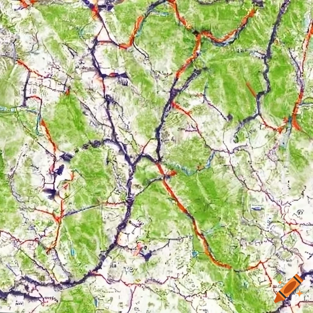 Gps map navigational waypoints trekking routes, aerial view