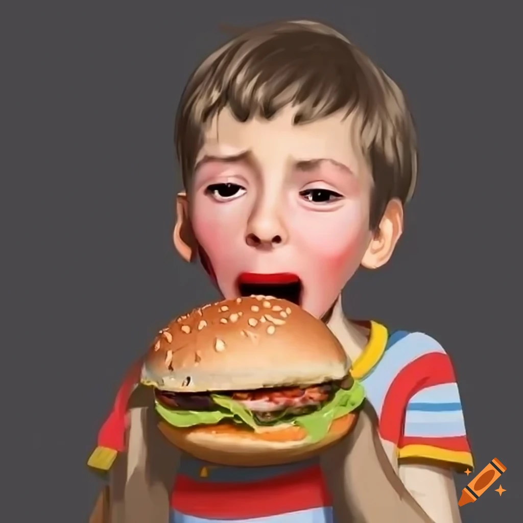 A boy eating burger on Craiyon