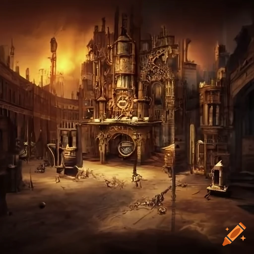 Steampunk city stage on Craiyon