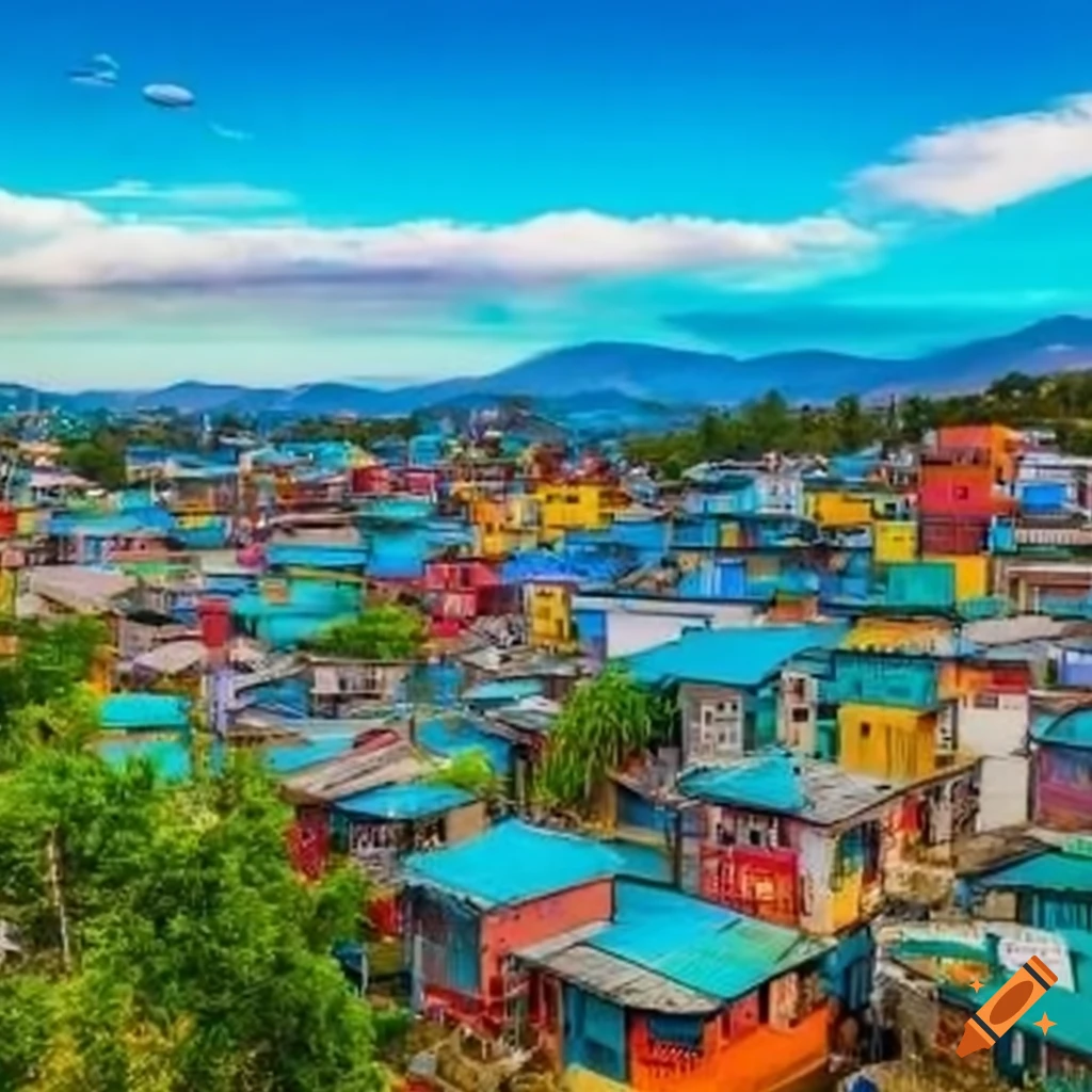 A vibrant shanty town filled with colorful houses on Craiyon