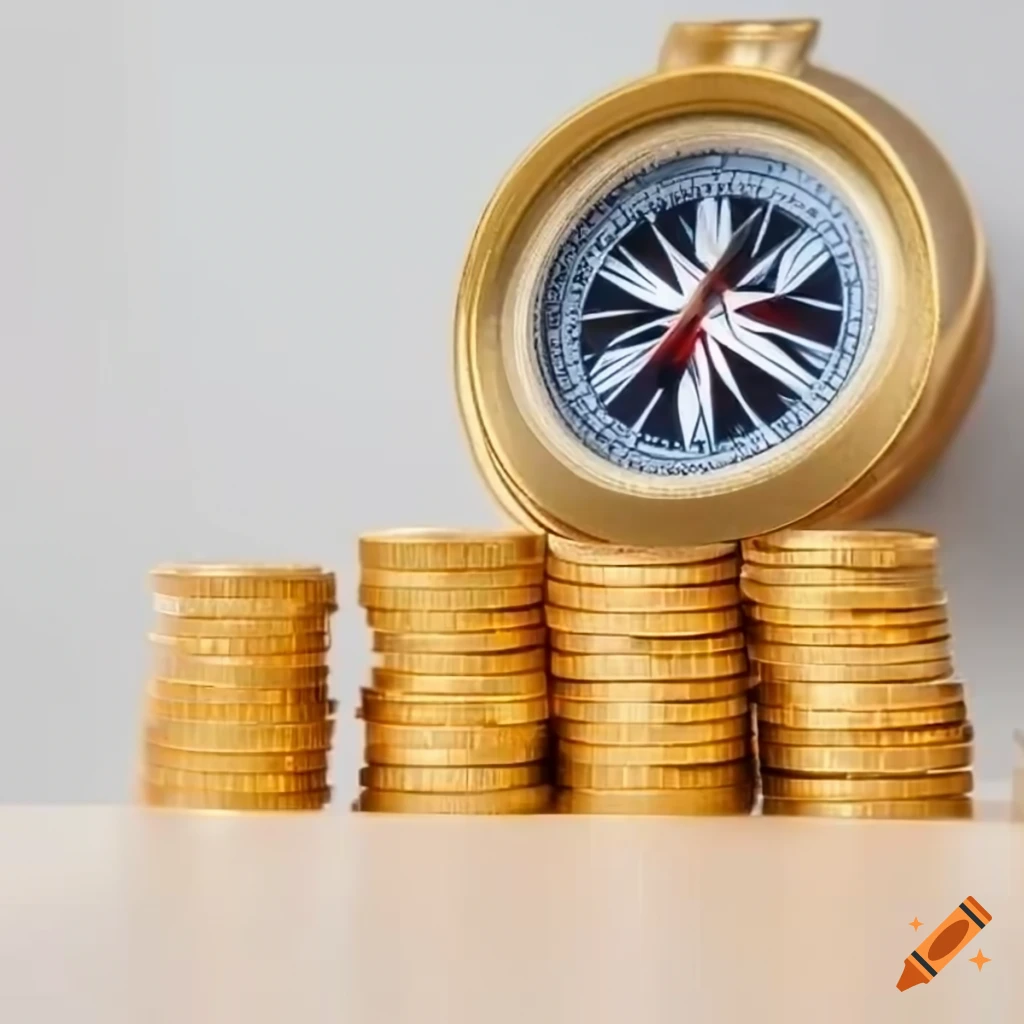 High quality logo with compass with stack pf gold coins in front of it ...