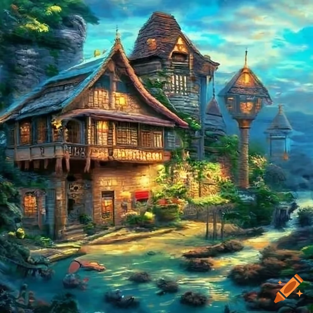 Tropical fantasy empire filipino houses, thomas kinkade style on Craiyon