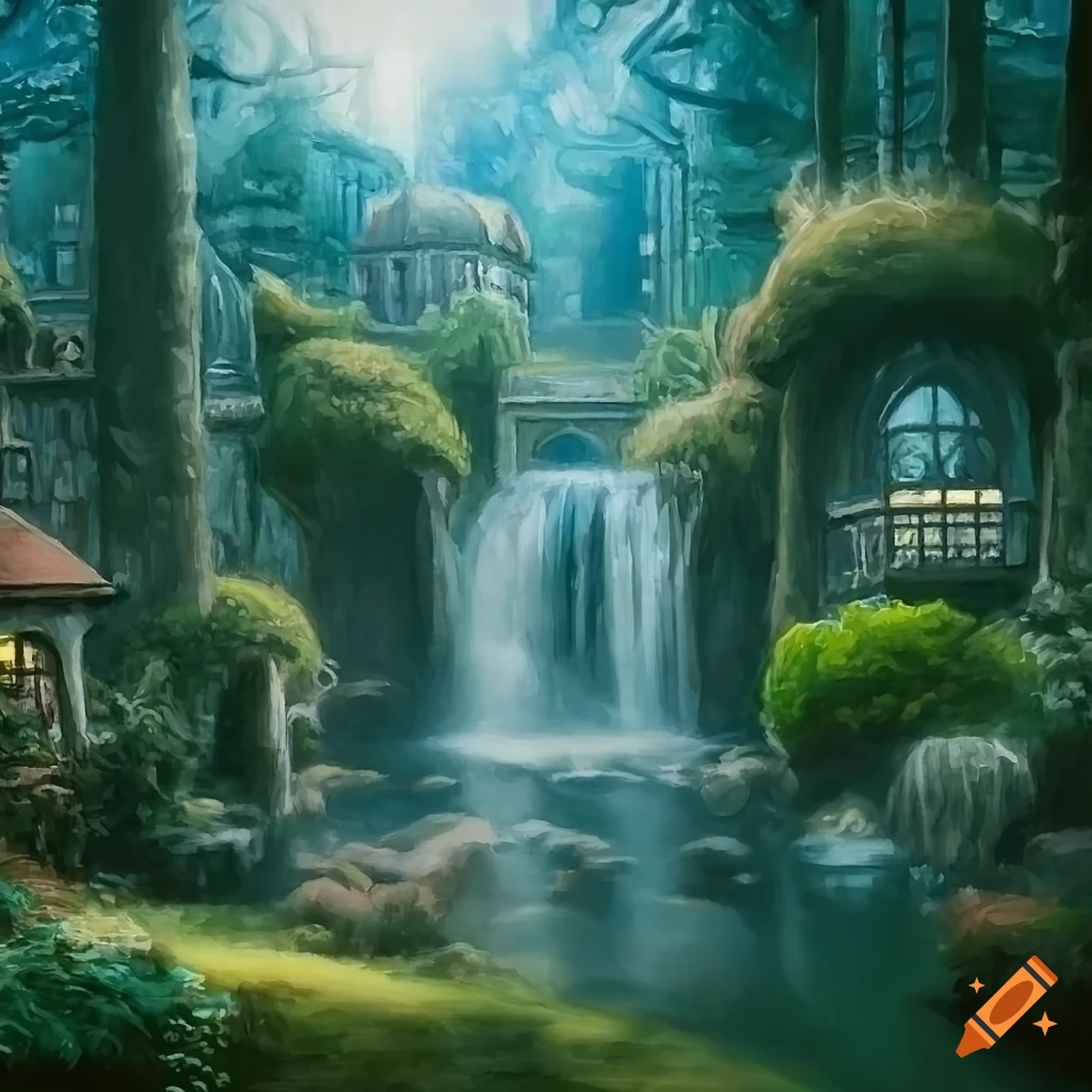 Landscape, photo realistic painting, high detail, elven city, rivendell ...