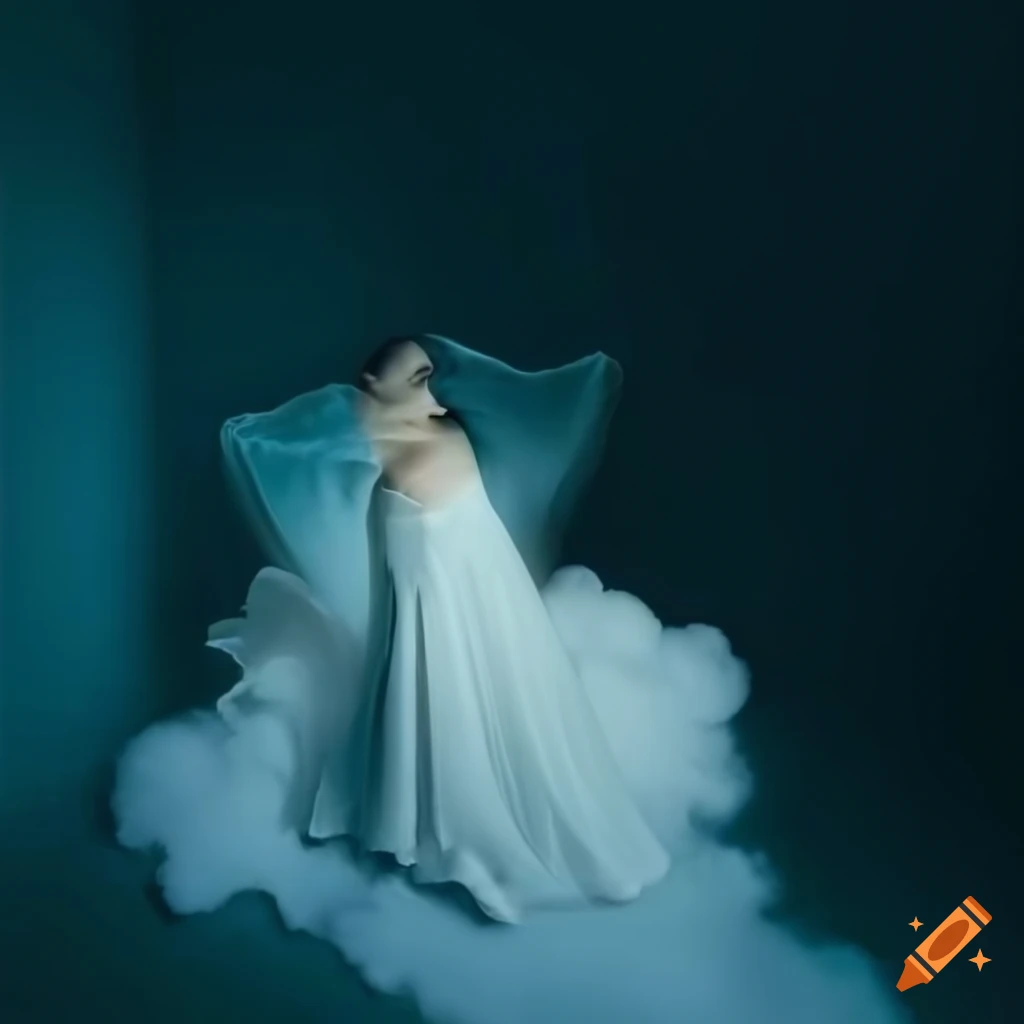 Paradise dream with cloud floor with a human dark shape in the middle on Craiyon