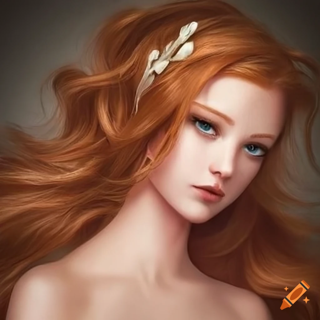 Young pretty Venus with flowing chestnut hair on Craiyon