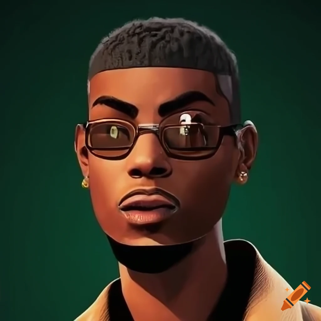 Make a male rapper with black skin and short hair