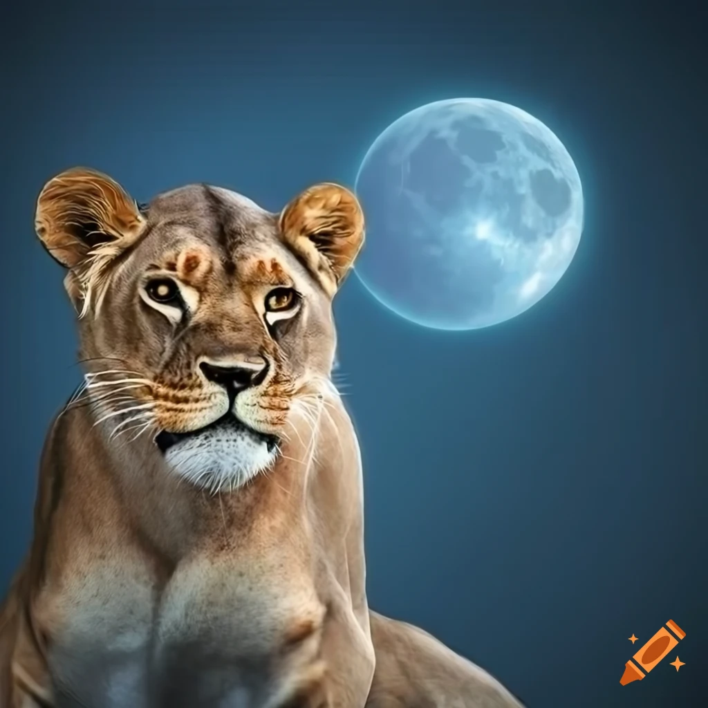 Lioness and a crescent moon photorealistic style photorealistic on Craiyon