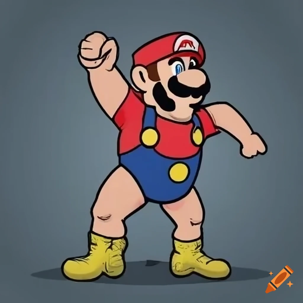 Bearded iraqi super mario wrestler cartoon on Craiyon