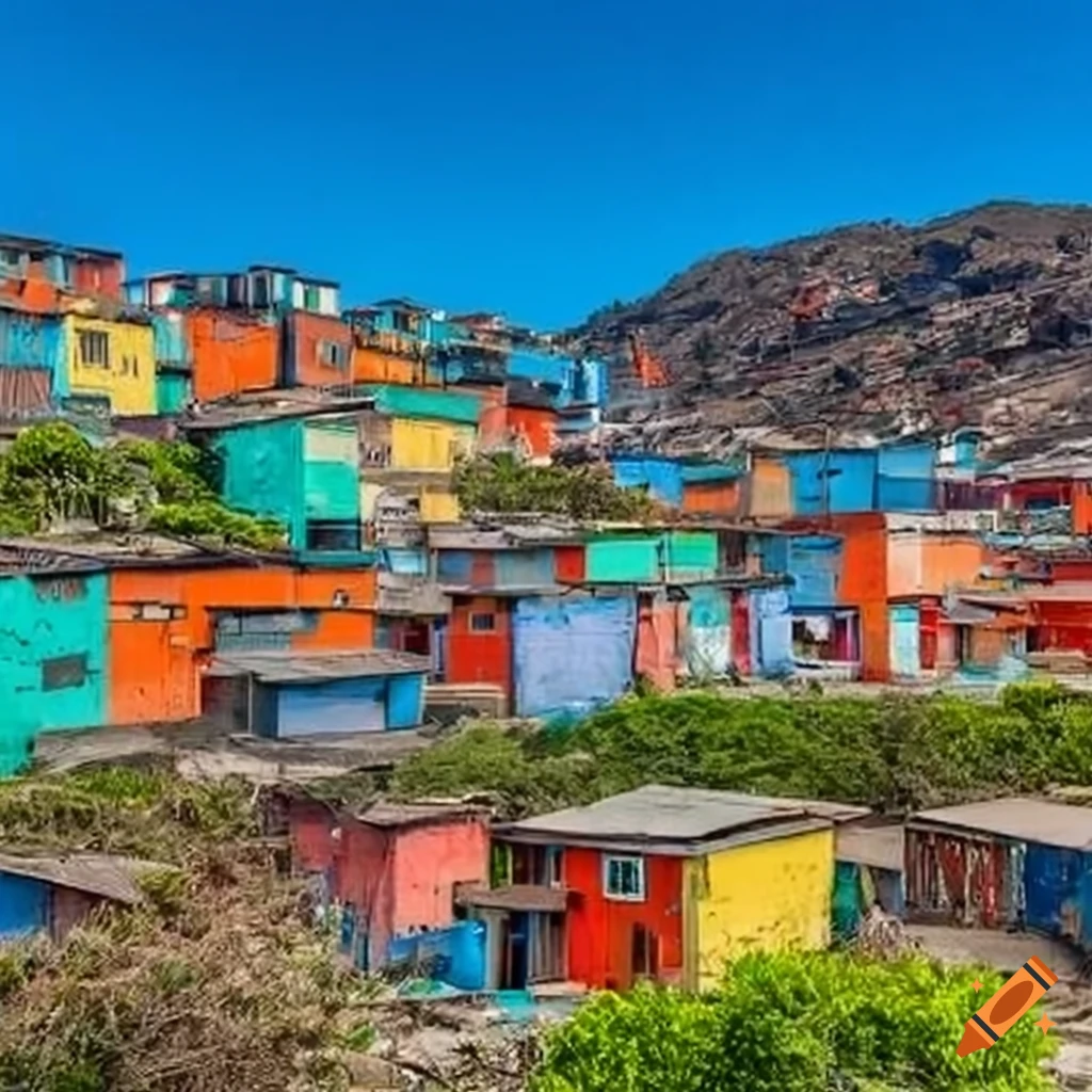 Peaceful slum with colorful houses