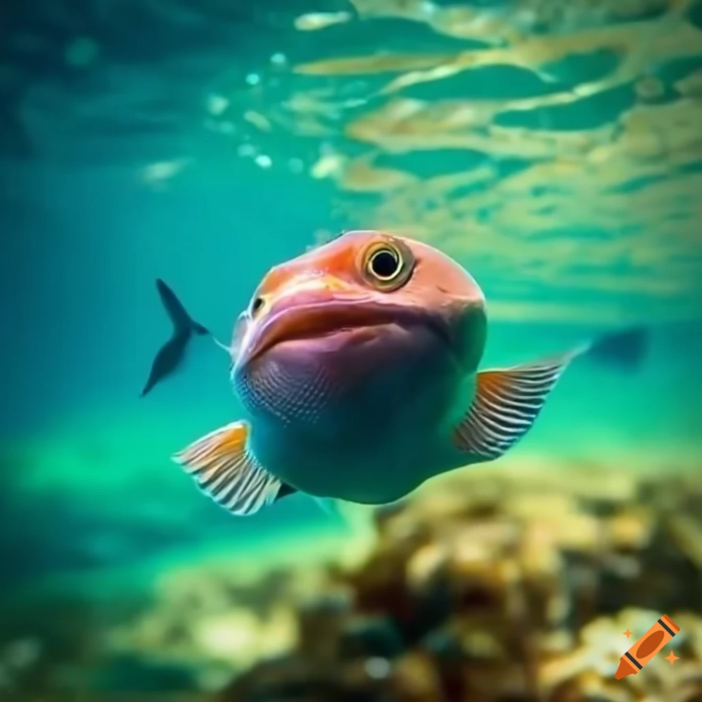 A cheerful fish swimming towards the camera on Craiyon
