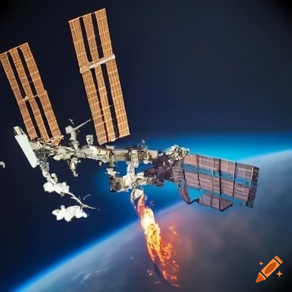 International space station burning in space on Craiyon