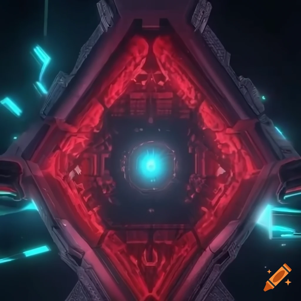 Stellaris contingency ai red rhombus shaped in a black chamber on Craiyon