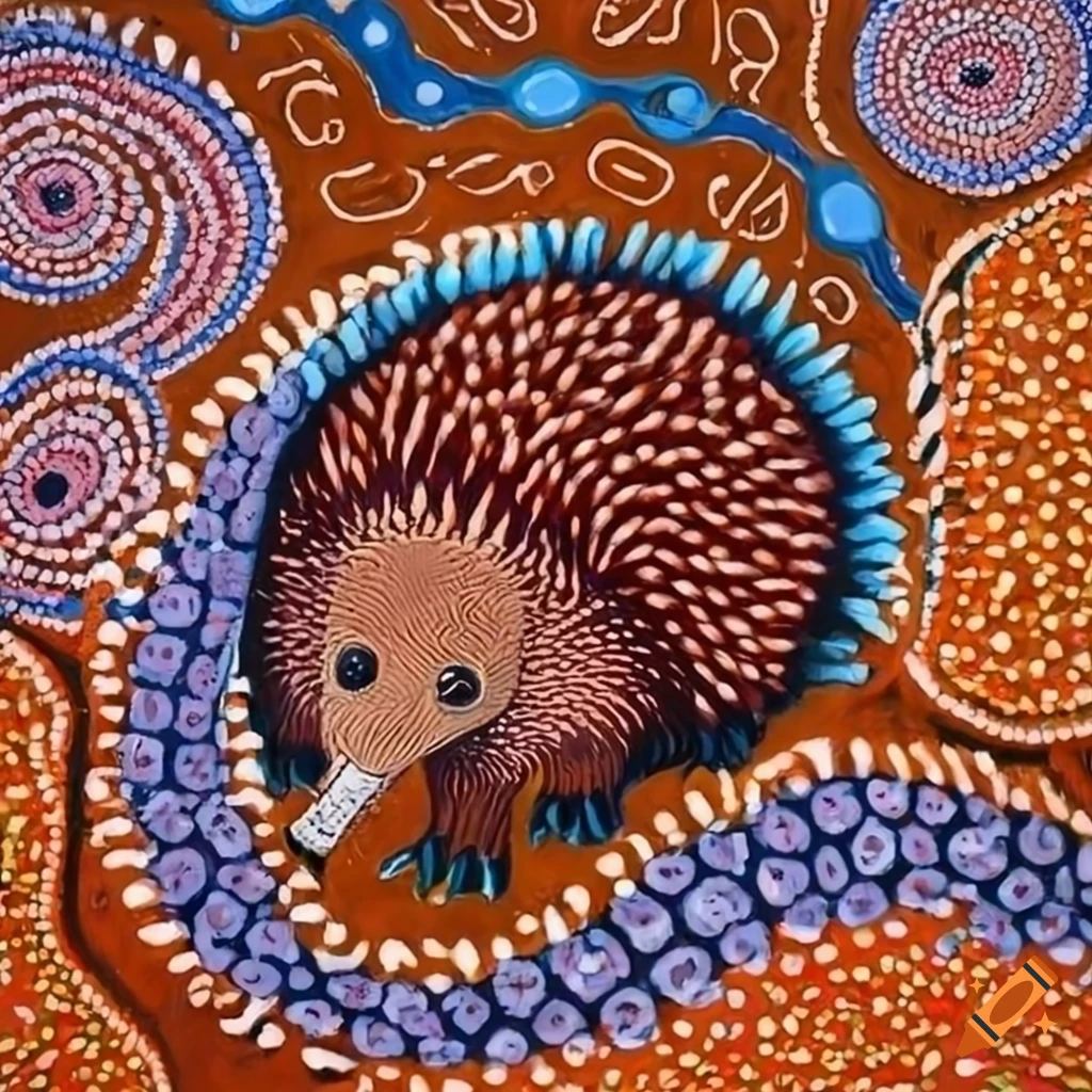 Detailed Australian indigenous dreamtime painting of an Echidna on Craiyon