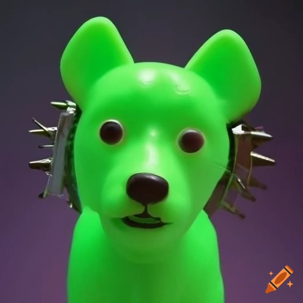 Fun neon light green rubber toy of a dog, kid toy, plastic, shiny look ...