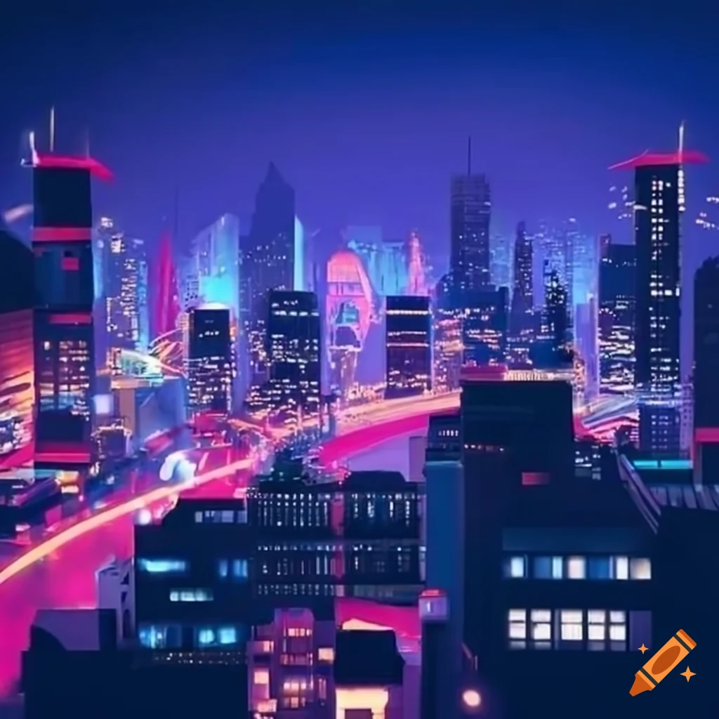 Vibrant cityscape with neon lights and a festive atmosphere on Craiyon
