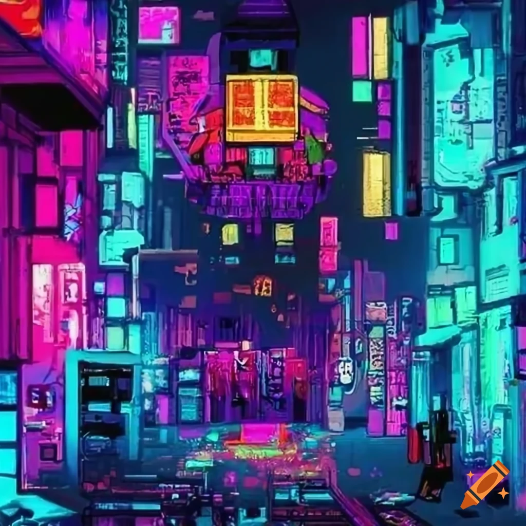Magical cyberpunk dystopian future in the style of lisa frank ...