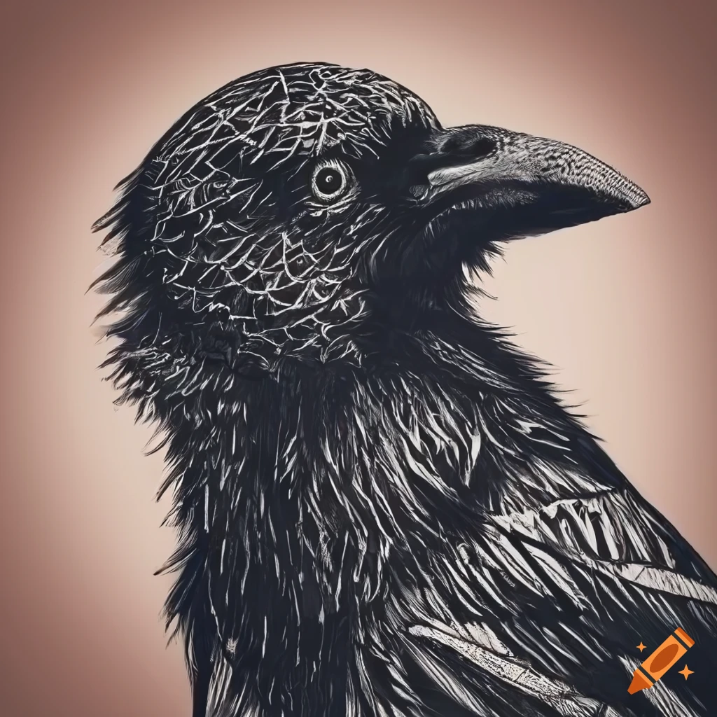 A crow, geometrical pattern, abstract, high definition, detoured on Craiyon