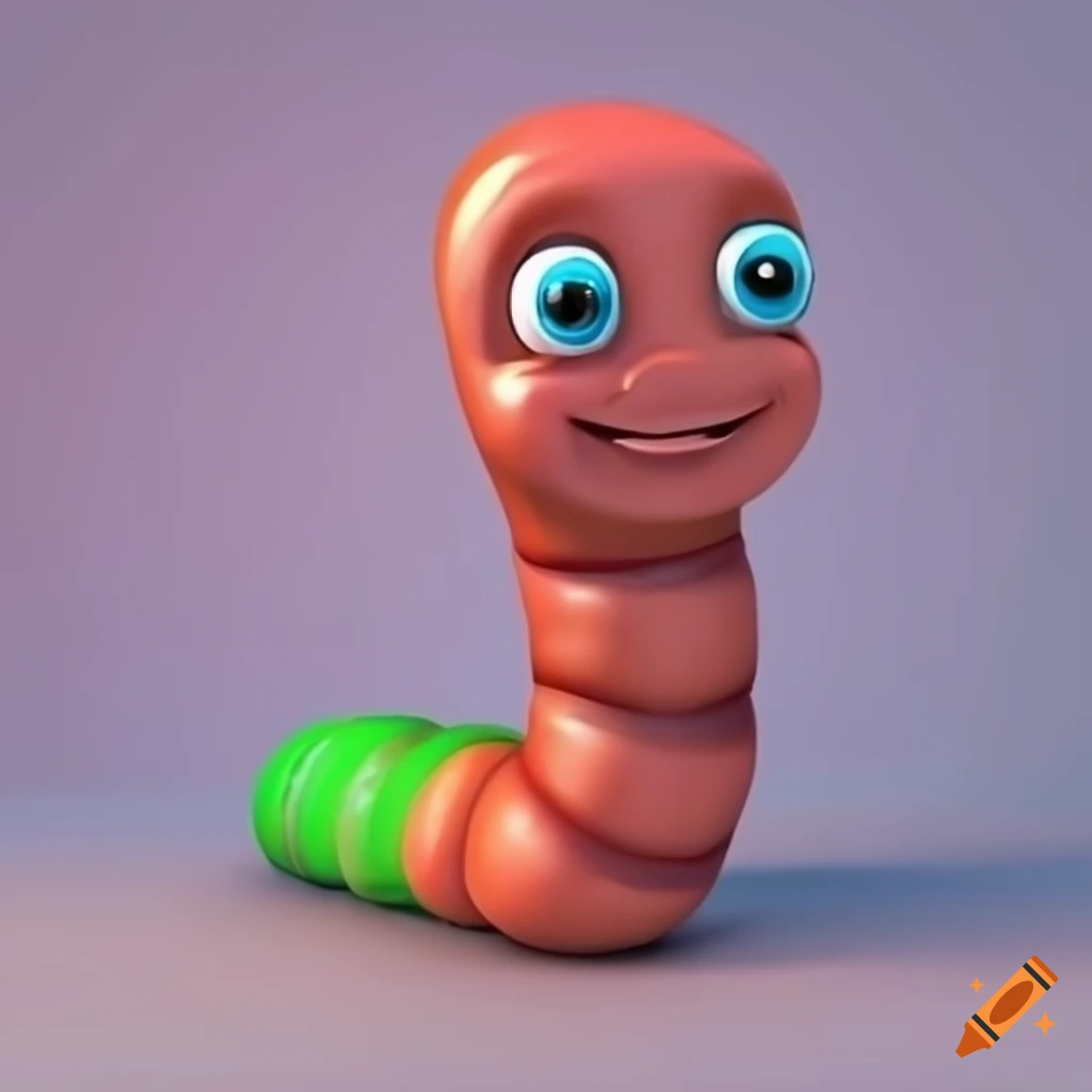 3d cartoon cute funny little worm