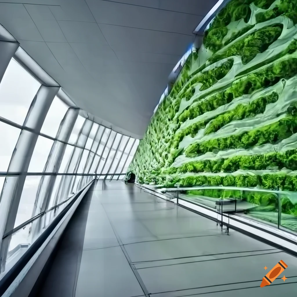 Interior view of airport with lungs-inspired architecture design lined ...
