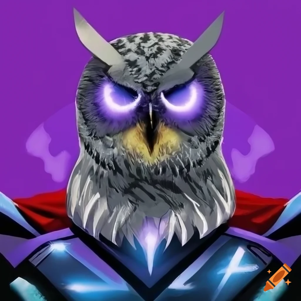 A headshot of Thor, but as a purple and grey owl high resolution on Craiyon