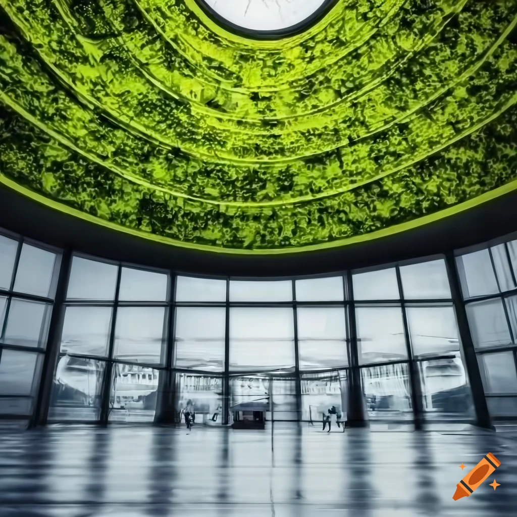 Interior view of airport with lungs-inspired architecture design lined ...