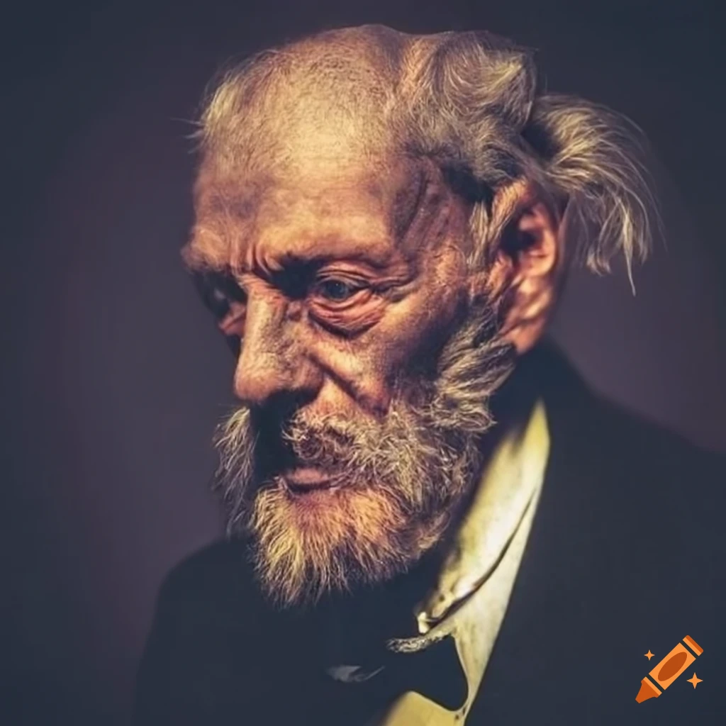 An old butler, with sand-colored hair, dressed in a fine black suit