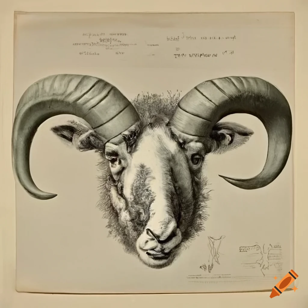 Vintage anatomical study of a jacob sheep head on Craiyon