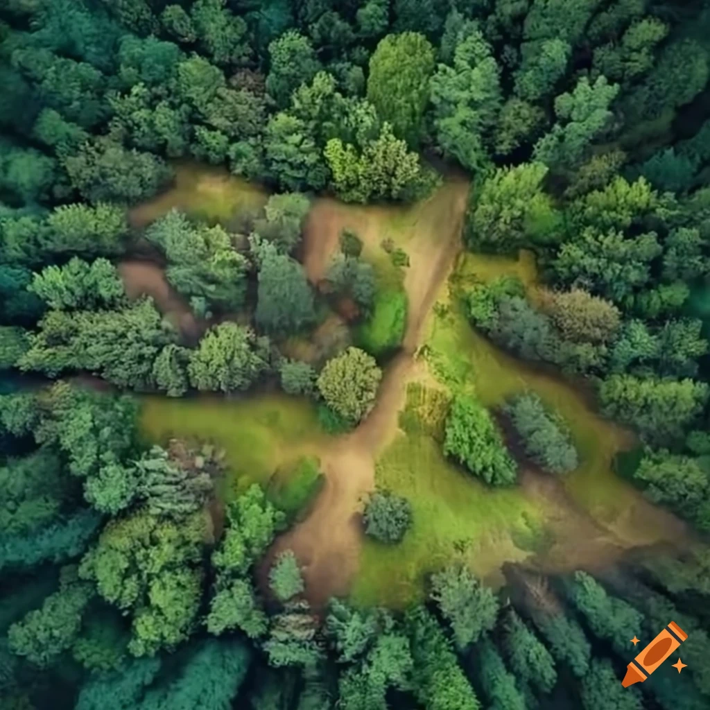 A detailed map with a bird's eye view of a clearing in the forest on ...