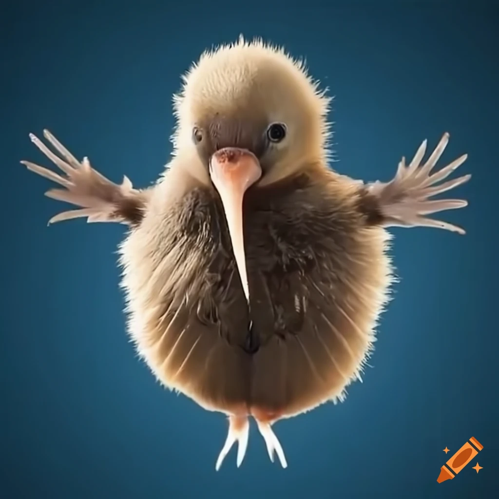 A kiwi bird joyfully skydiving with a big smile on Craiyon