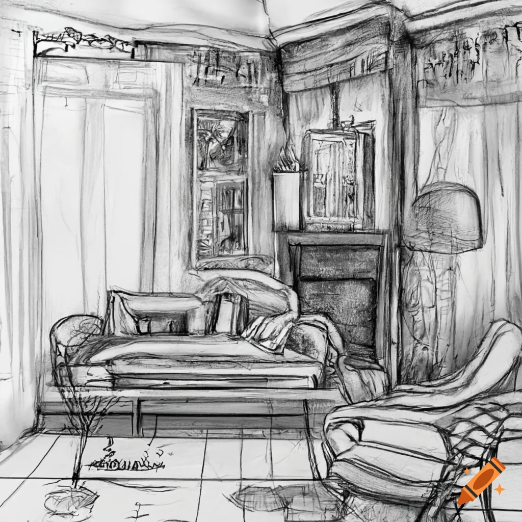 Living Room Pencil Drawing | Baci Living Room