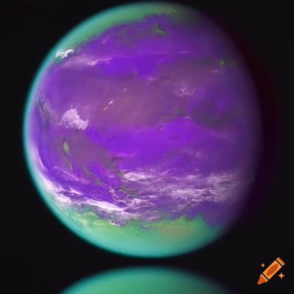 Purple planet, green continents, seen from space on Craiyon
