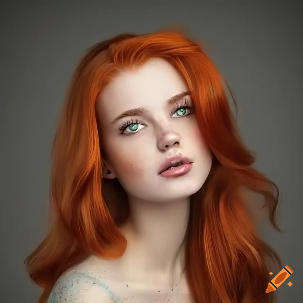 Beautiful Young Woman Shoulder Length Wavy Red Hair Very Light Freckles
