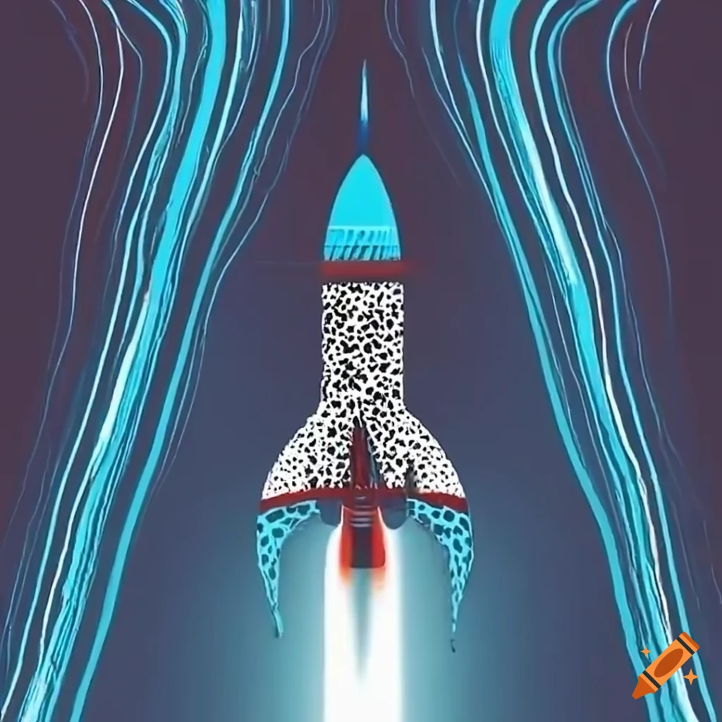 A rocket soaring upwards with a trail of connected dots behind it ...