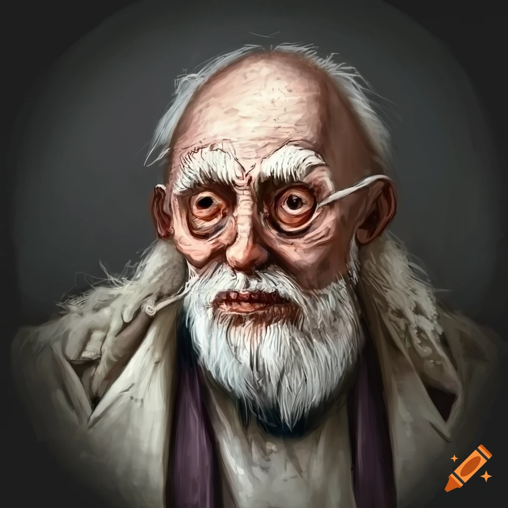 A character portrait of an old scientist in the style of john blanche
