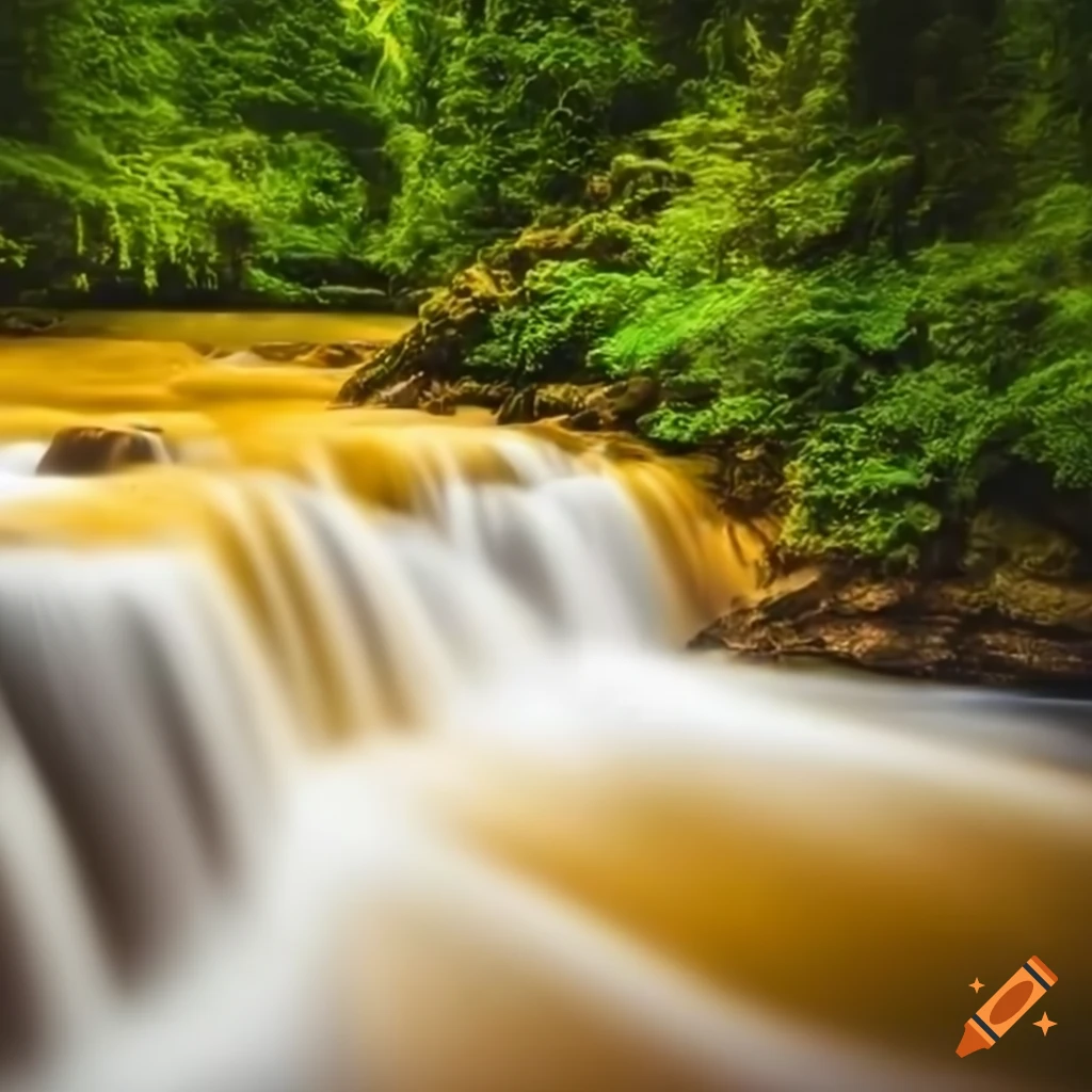 Big waterfall with golden water