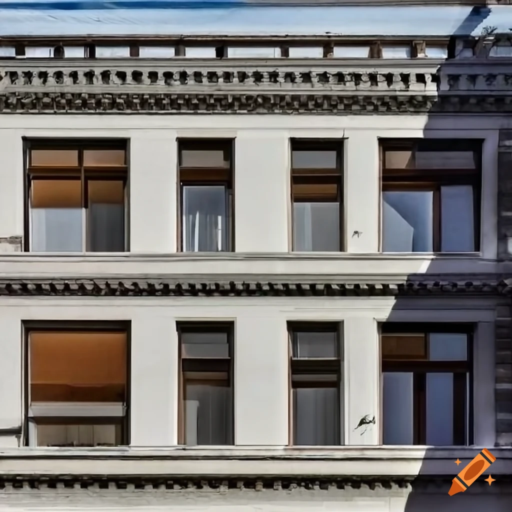 Facade of the house, just a wall, should be only 2 floors, a row of 3 ...